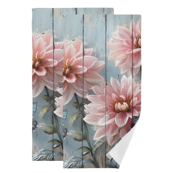 2-Piece Polyester cotton Towel Set Absorbent Peony Hand Towel Bath ...