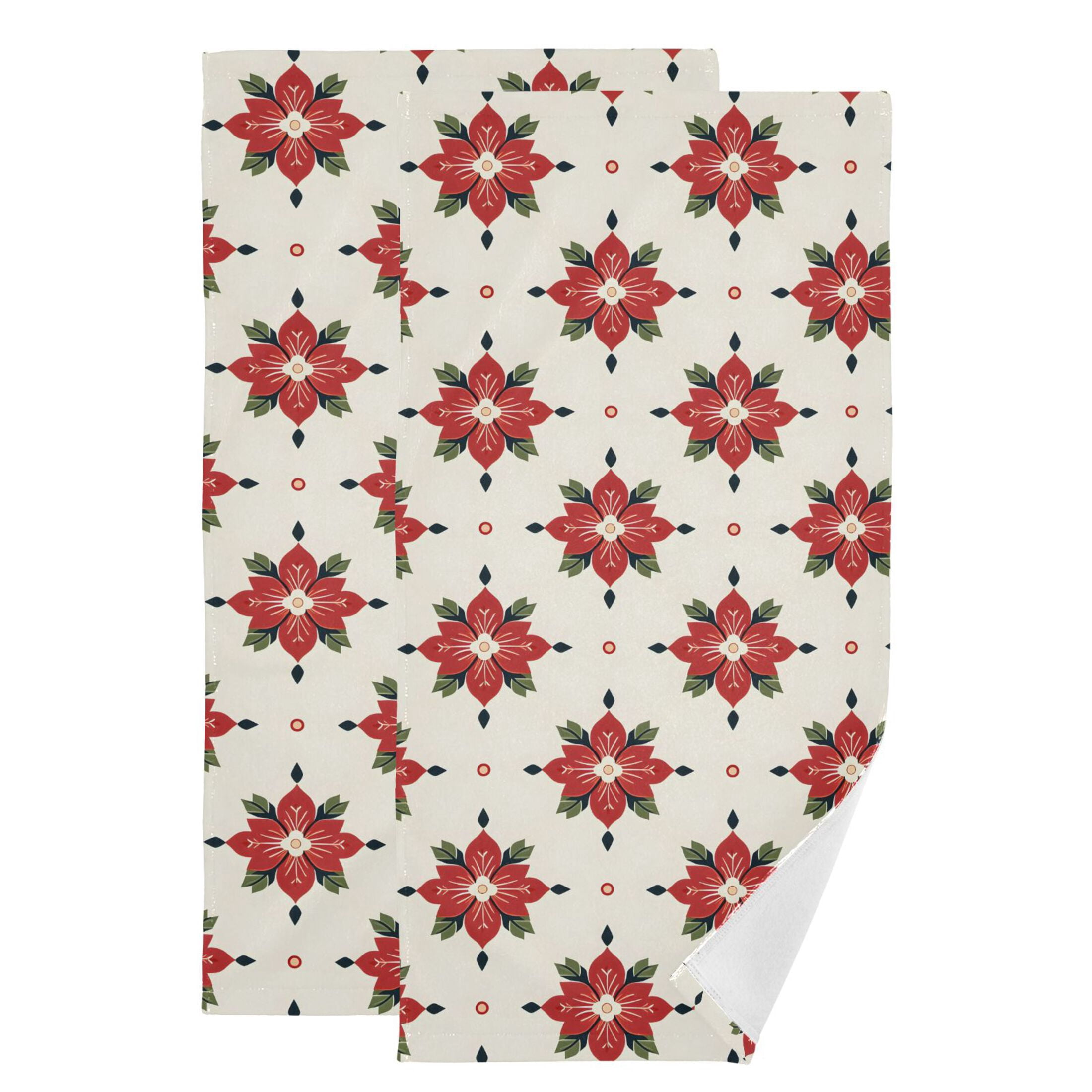 2-Piece Polyester cotton Towel Set Absorbent Poinsettia Geometric Hand ...