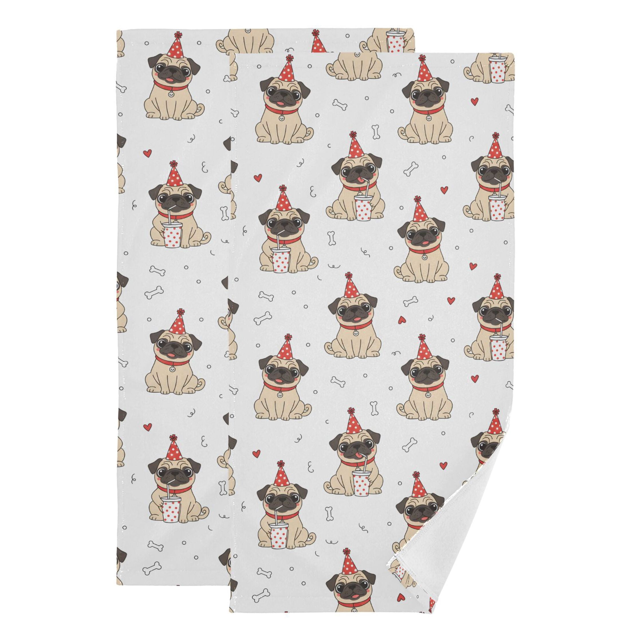 2-Piece Polyester cotton Towel Set Absorbent Polka Dot Hat Pug Hand ...