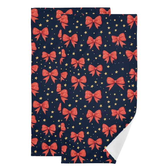 2-Piece Polyester cotton Towel Set Absorbent Red Bow Hand Towel Bath ...