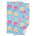 2-Piece Polyester cotton Towel Set Absorbent Roses Blue Background Hand ...