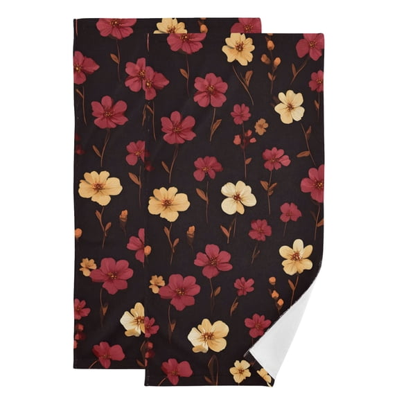 2-Piece Polyester cotton Towel Set Absorbent Yellow Red Flower Hand ...