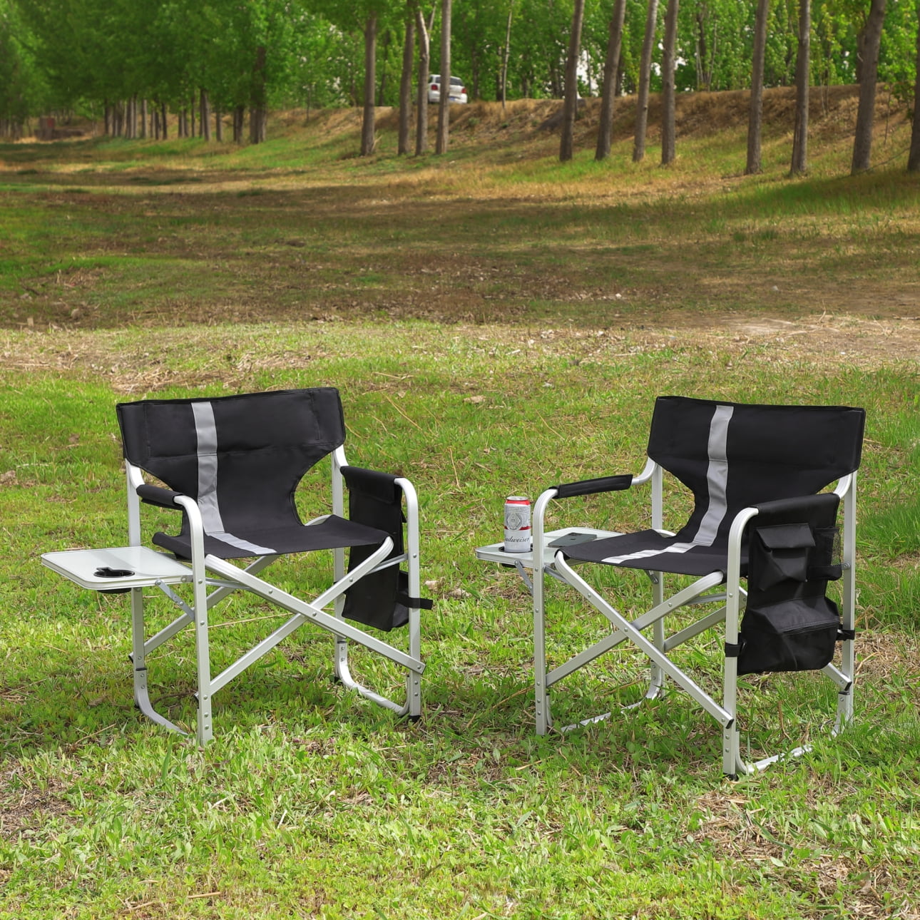 2 Piece Portable Folding Outdoor Chair with Side Table and Storage ...