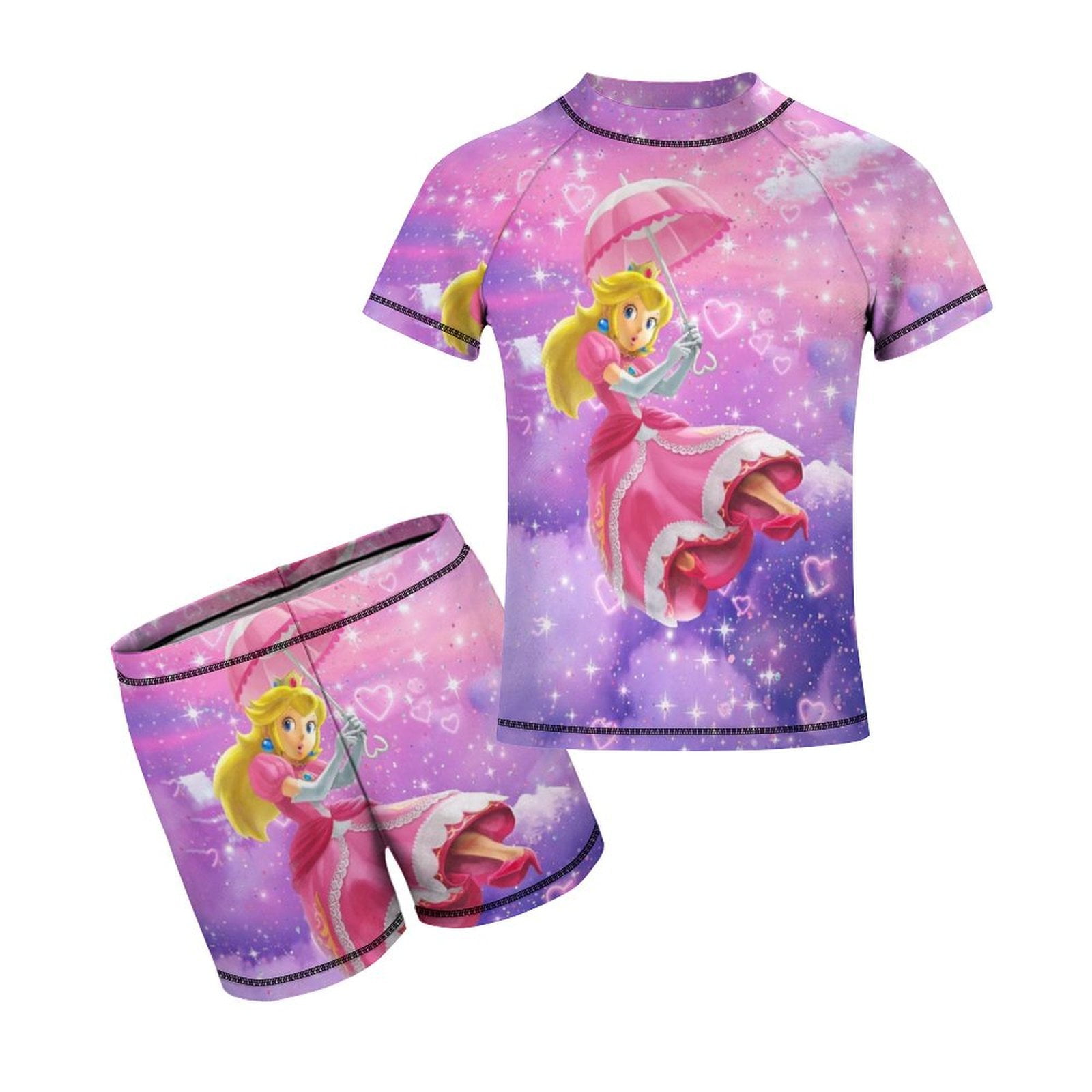 2 Piece Princes Bathing Suits Rash Guard Swim Shirts with Shorts Set ...