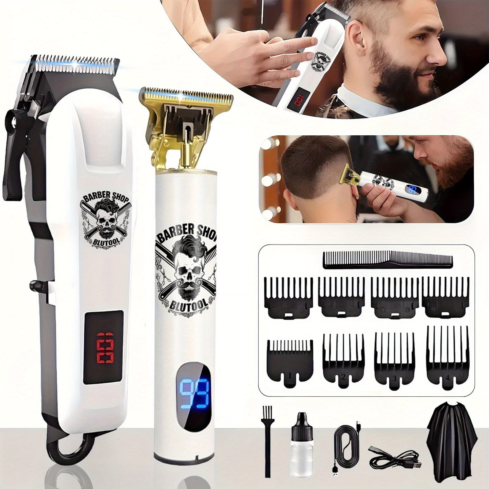 2-Piece Professional Cordless Hair Clipper Set for Men, Trimmer and ...