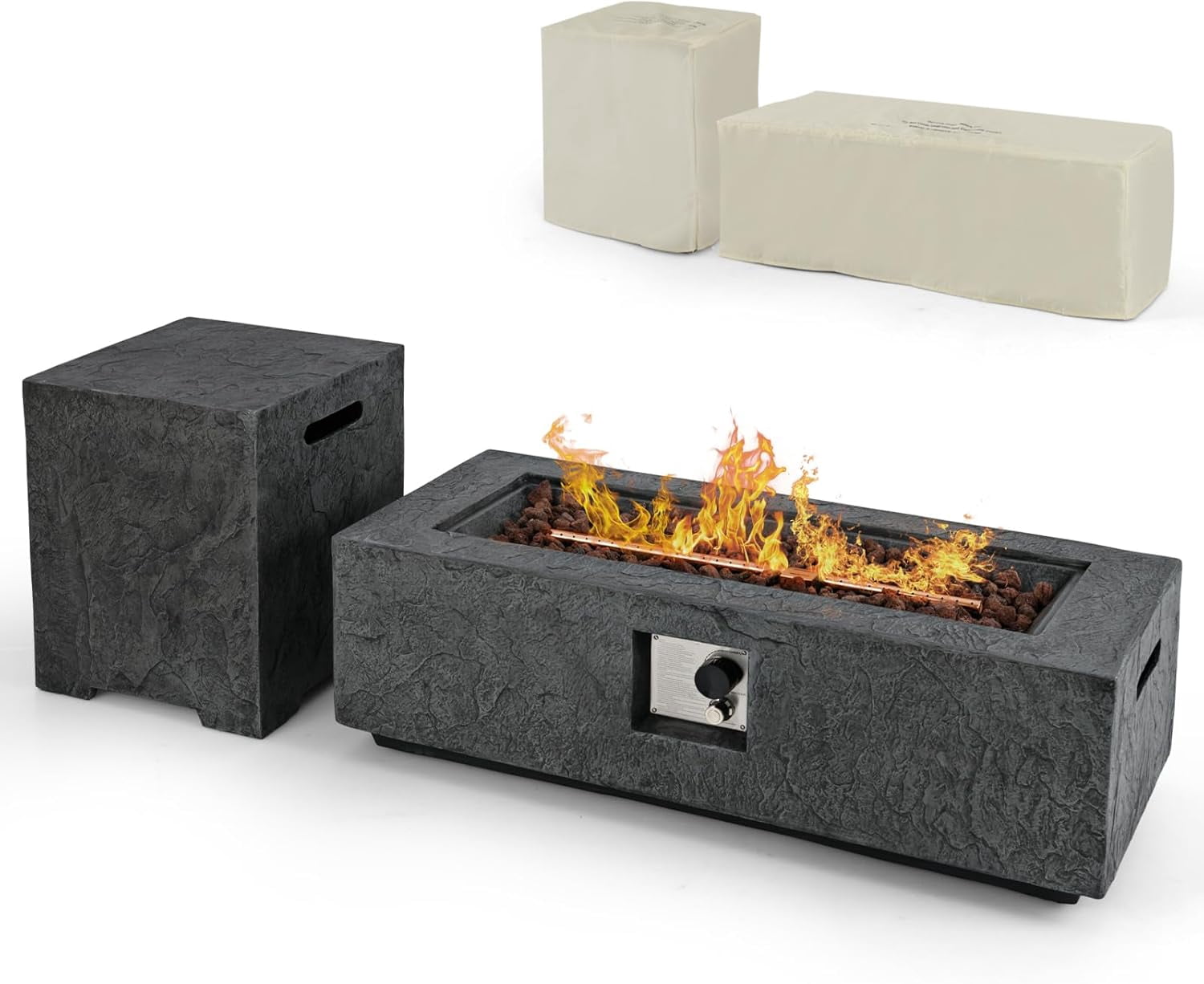 2 Piece Propane Fire Pit Table Set with Tank Holder, 50,000 BTU 42.5 ...