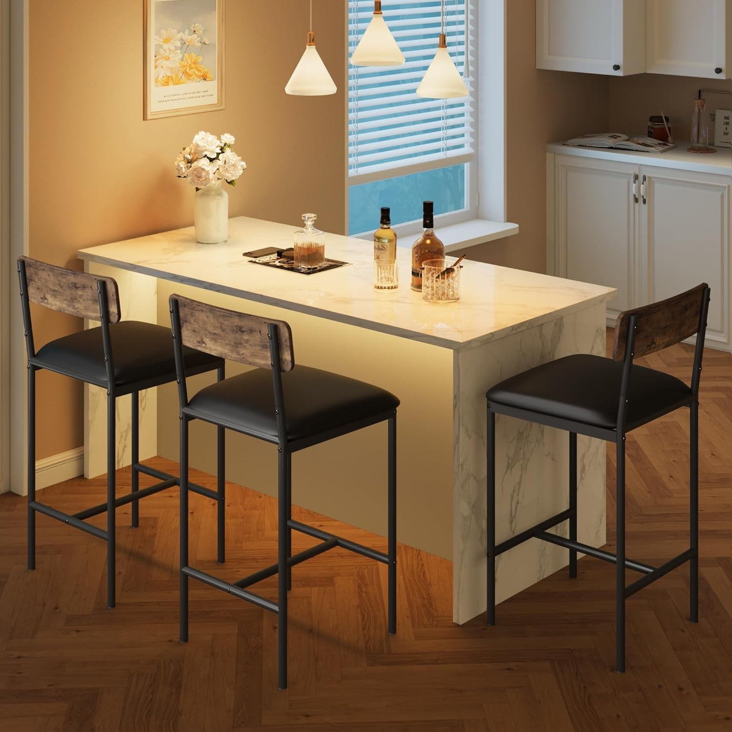 2-Piece Pub Table Upholstered Bar Stools, 36" Counter-Height Dining ...