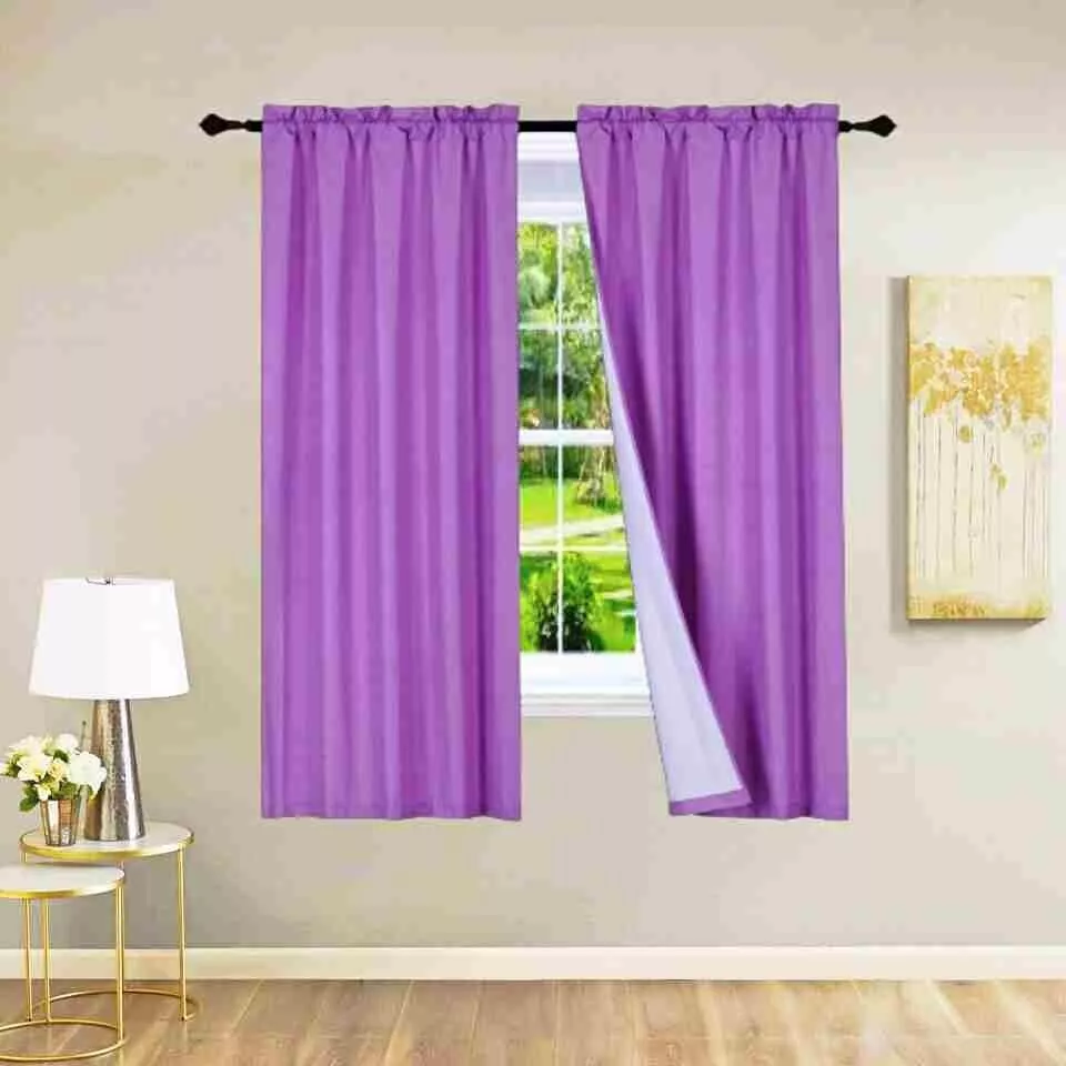 2 Piece Purple Light Blocking Panels White Backing Rod Pocket Window ...