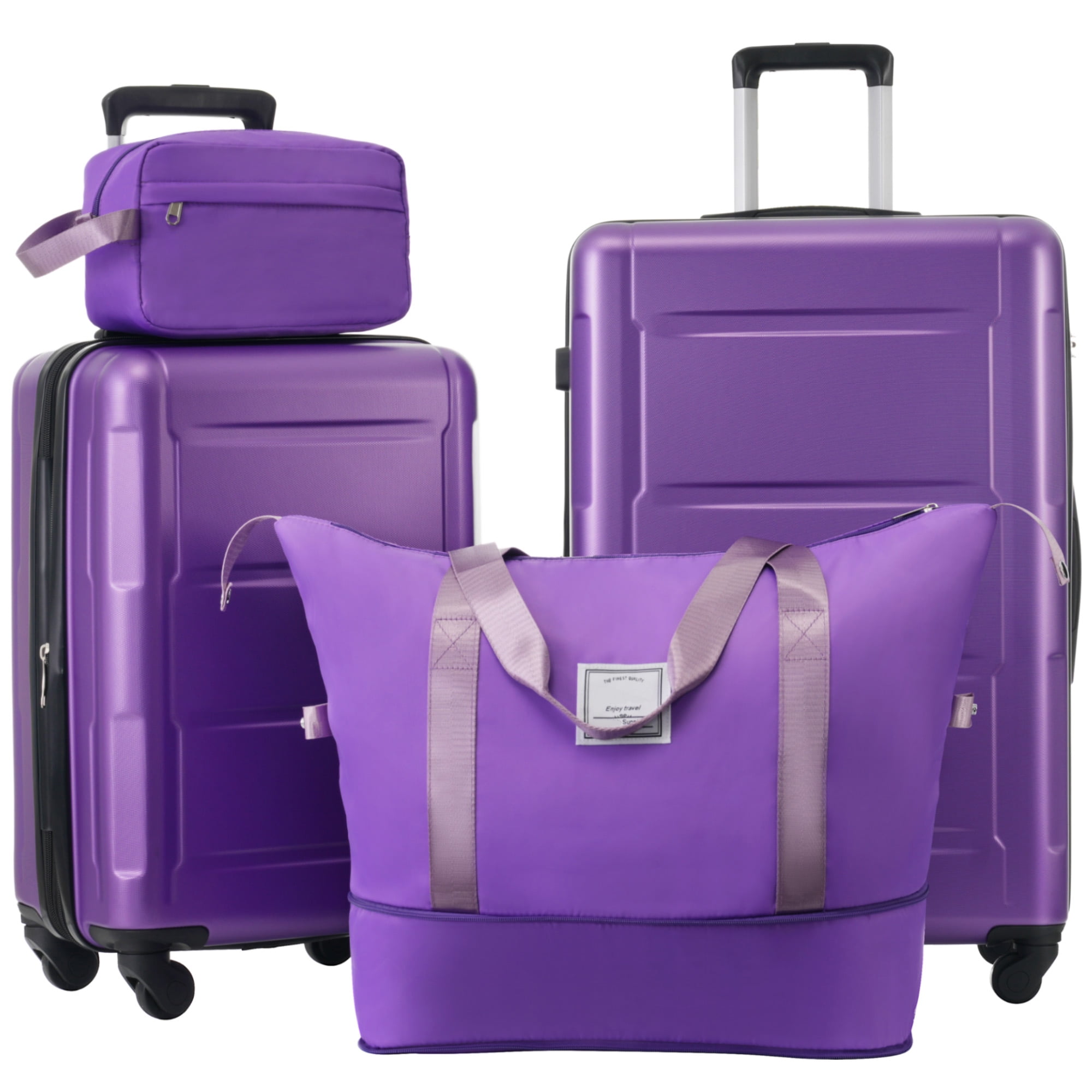 2 Piece Purple Luggage Set with USB Port & Cup Holder, 20” 24” 28” ABS ...