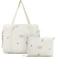 2-Piece Quilted Cotton Diaper Bag Set, Small Multifunction Maternity ...