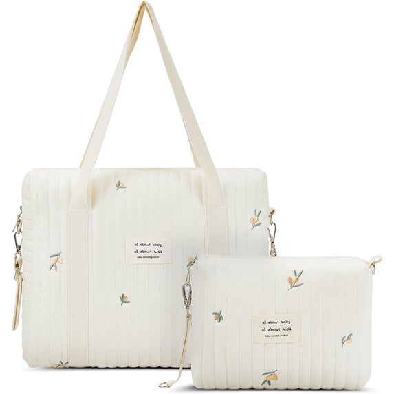 2-Piece Quilted Cotton Diaper Bag Set, Small Multifunction Maternity ...