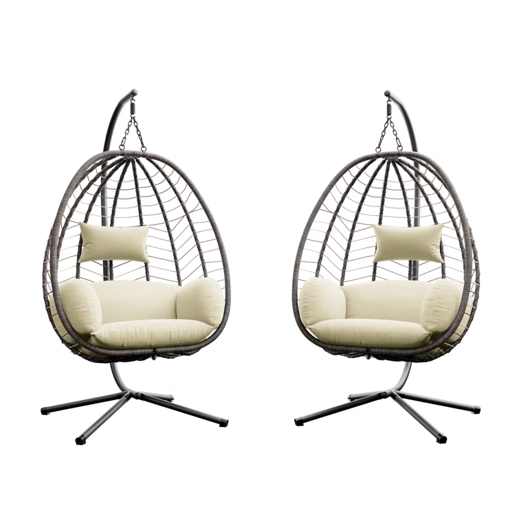 Kullavik 2 Pcs Hanging Egg Chair with Stand - Rattan Hammock Chair ...
