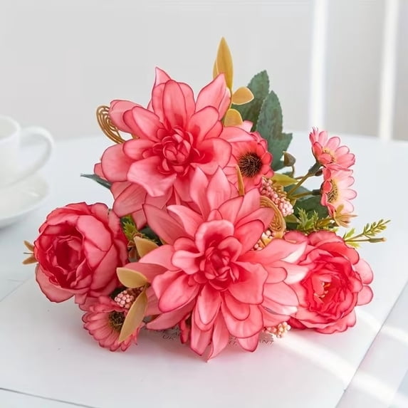 2-Piece Realistic Artificial Dahlia Set - UV Waterproof, Vivid Texture ...