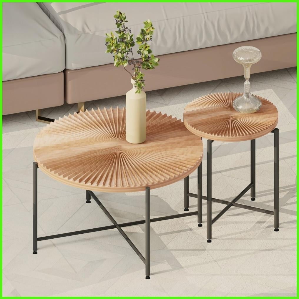 2-Piece Red Cedar-Brown Coffee & End Table Set: Radial Pattern, Durable ...