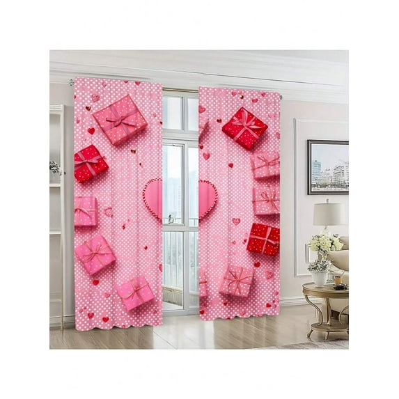 2-Piece Red Heart And Gift Theme Curtains For Valentine's Day - Stylish ...