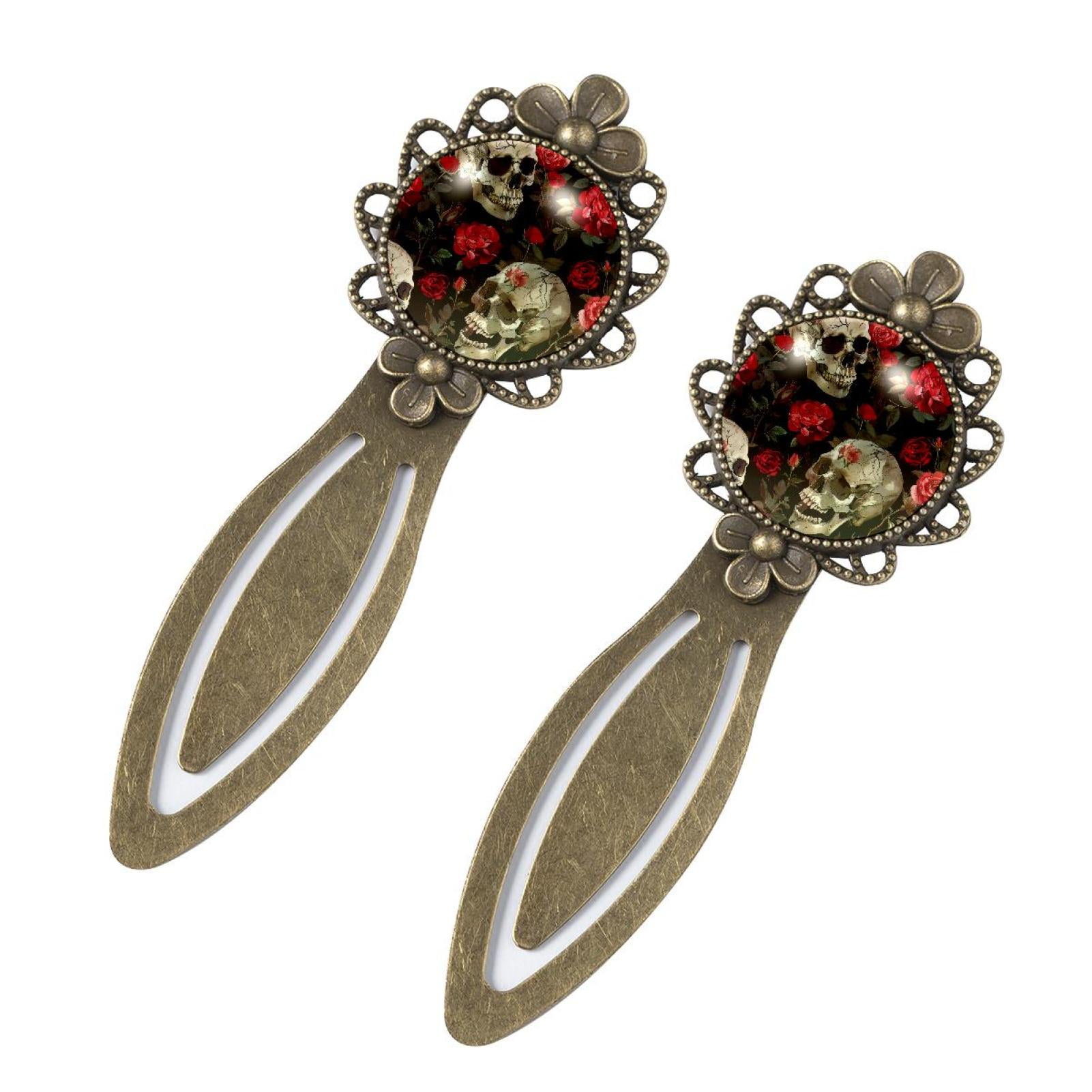 2 Piece Red Rose Dead Skull Bookmark, Vintage Style Book Markers for ...
