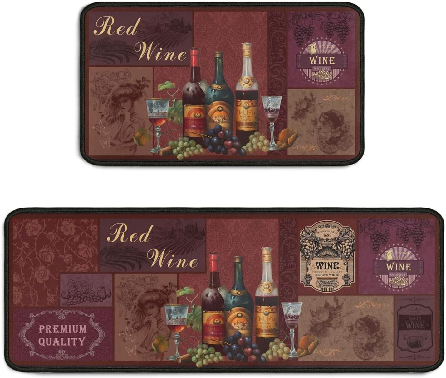 2 Piece Red Wine Kitchen Rug Set, Wine Glasses Kitchen Rugs and Mats ...