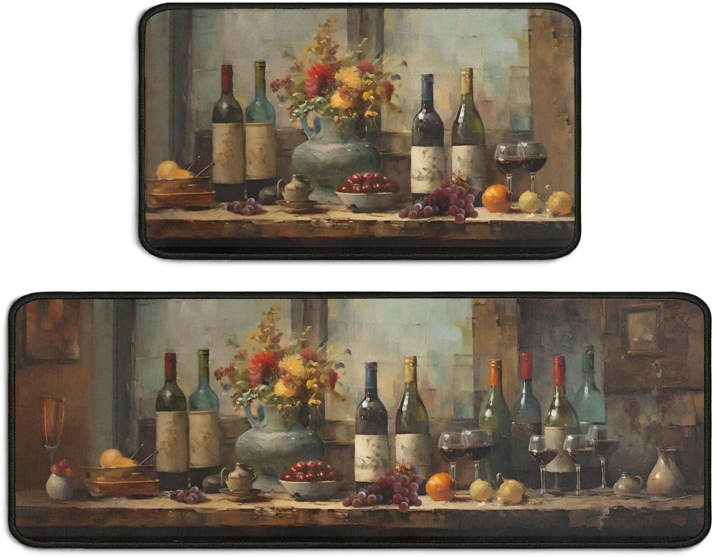 2 Piece Red Wine Kitchen Rug Set, Wine Glasses Kitchen Rugs and Mats ...