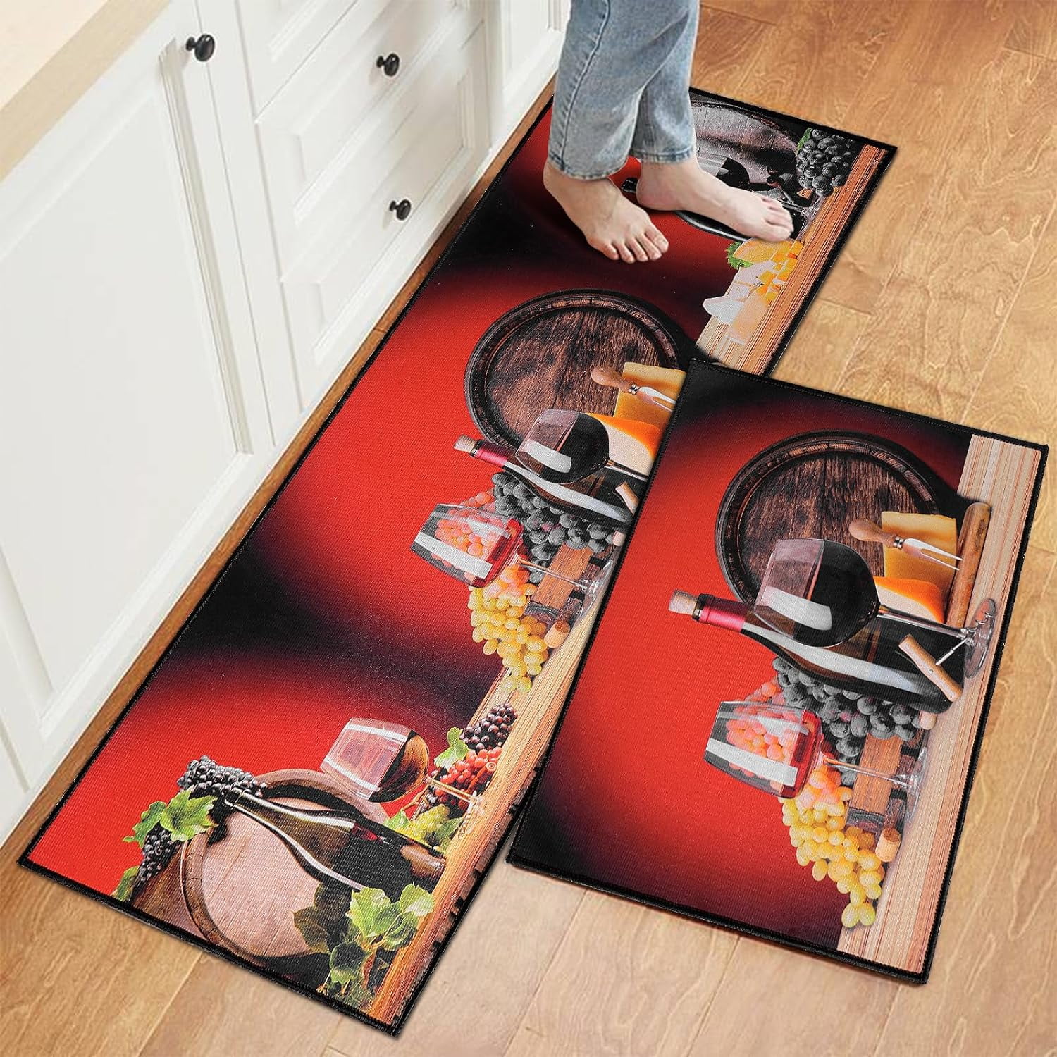 2 Piece Red Wine Kitchen Rugs Set,Non Skid Washable Kitchen Mats for ...