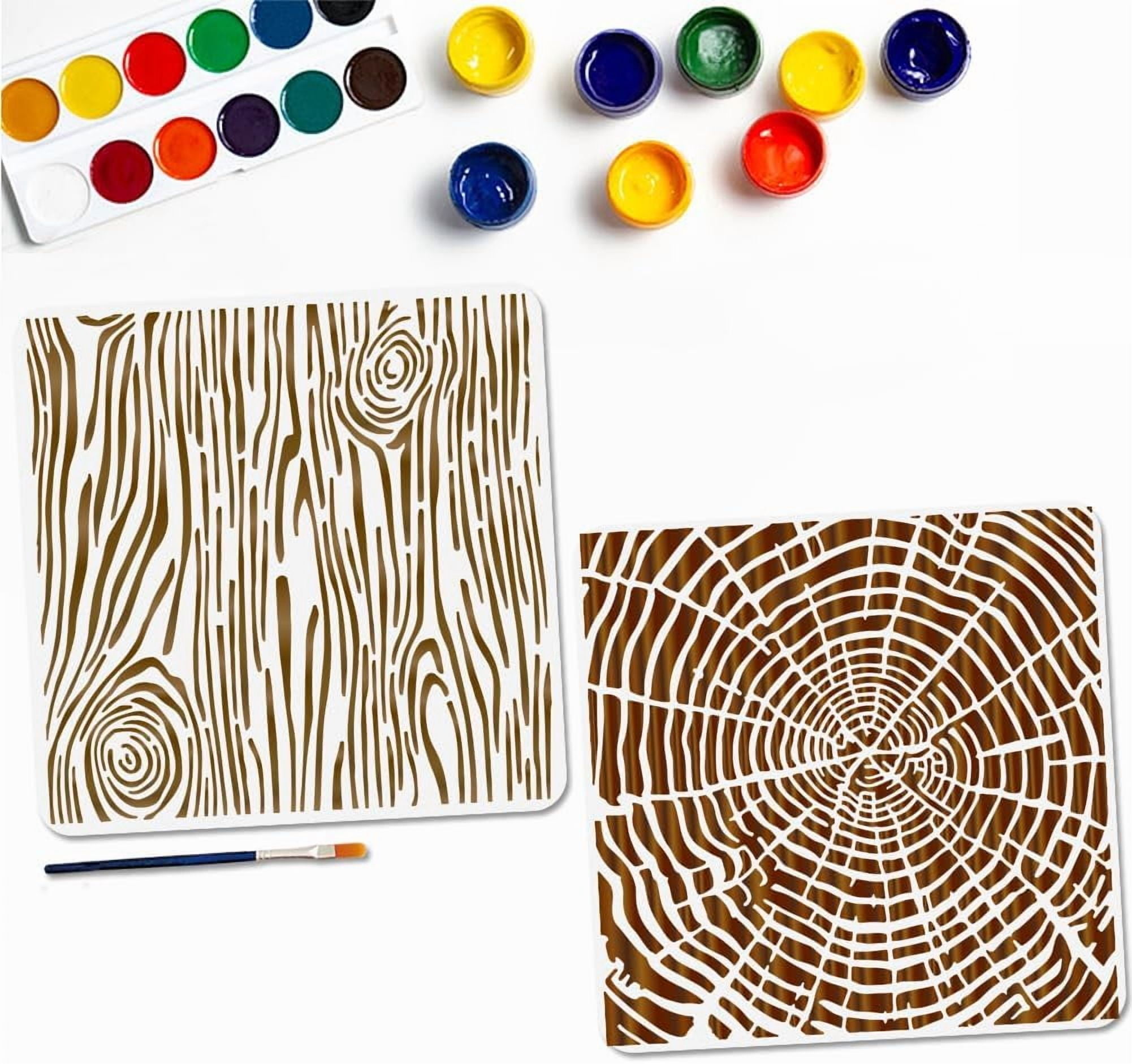 2-Piece Reusable Wood Grain Stencil Set - Tree Texture & Annual Ring ...