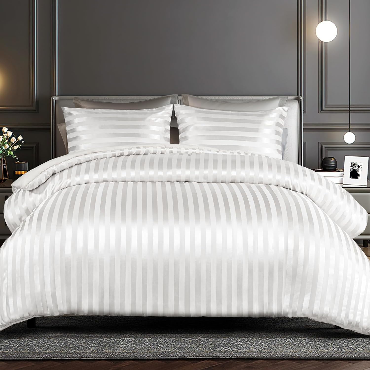 2-Piece Reversible Silky Soft Twin Size Comforter Set, Luxury Stripe ...