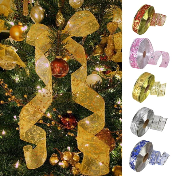 2-Piece Ribbon Wired Sheer Glitter Ribbon for Festive Décor Ideal for ...