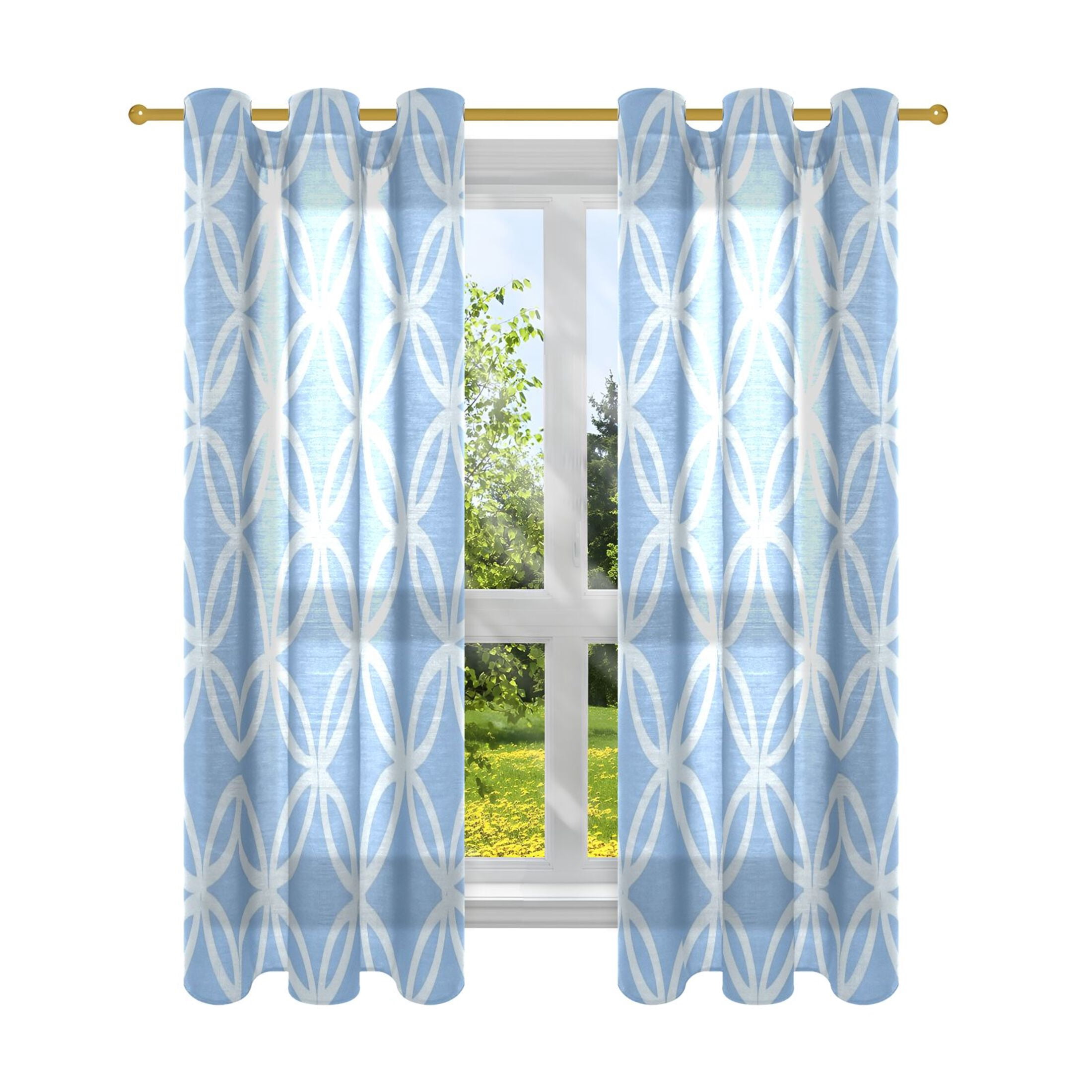 2 Piece Rod Pocket Curtain Panel Window Curtain Panels Blue Geometric ...