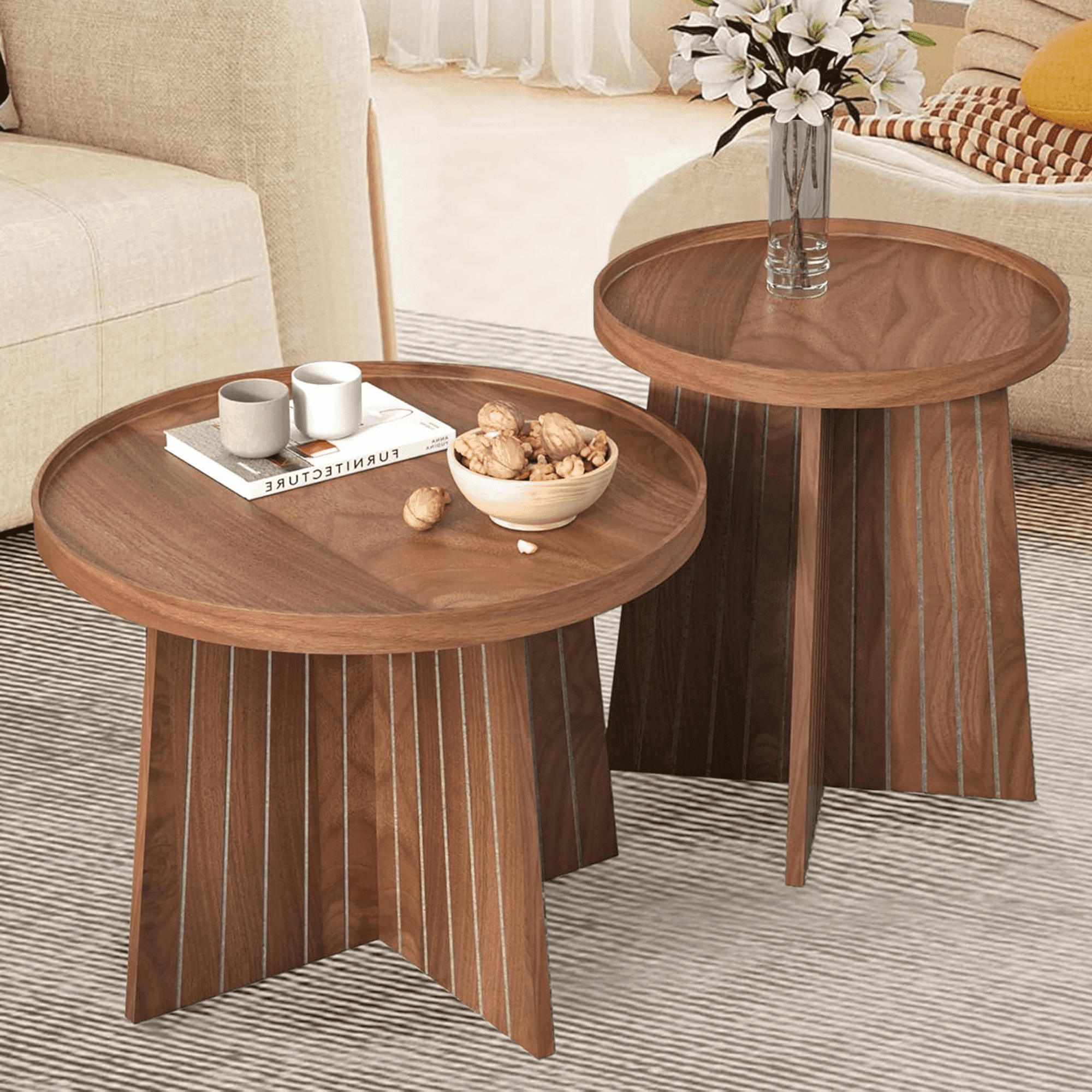Nesting Coffee Table,Set of 2 Round Coffee Tables Living Room - Walmart.com