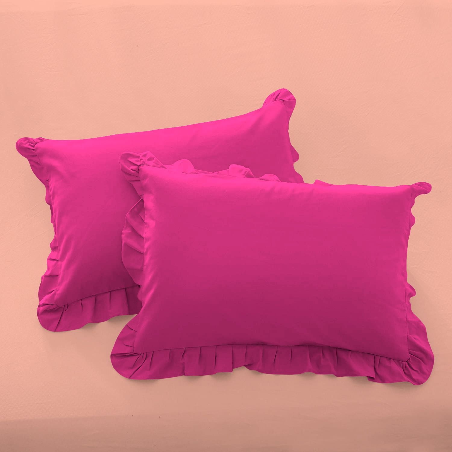 2 Piece Ruffle Solid Hot Pink Pillow Shams, (Queen 20X30 Pillow Cover ...