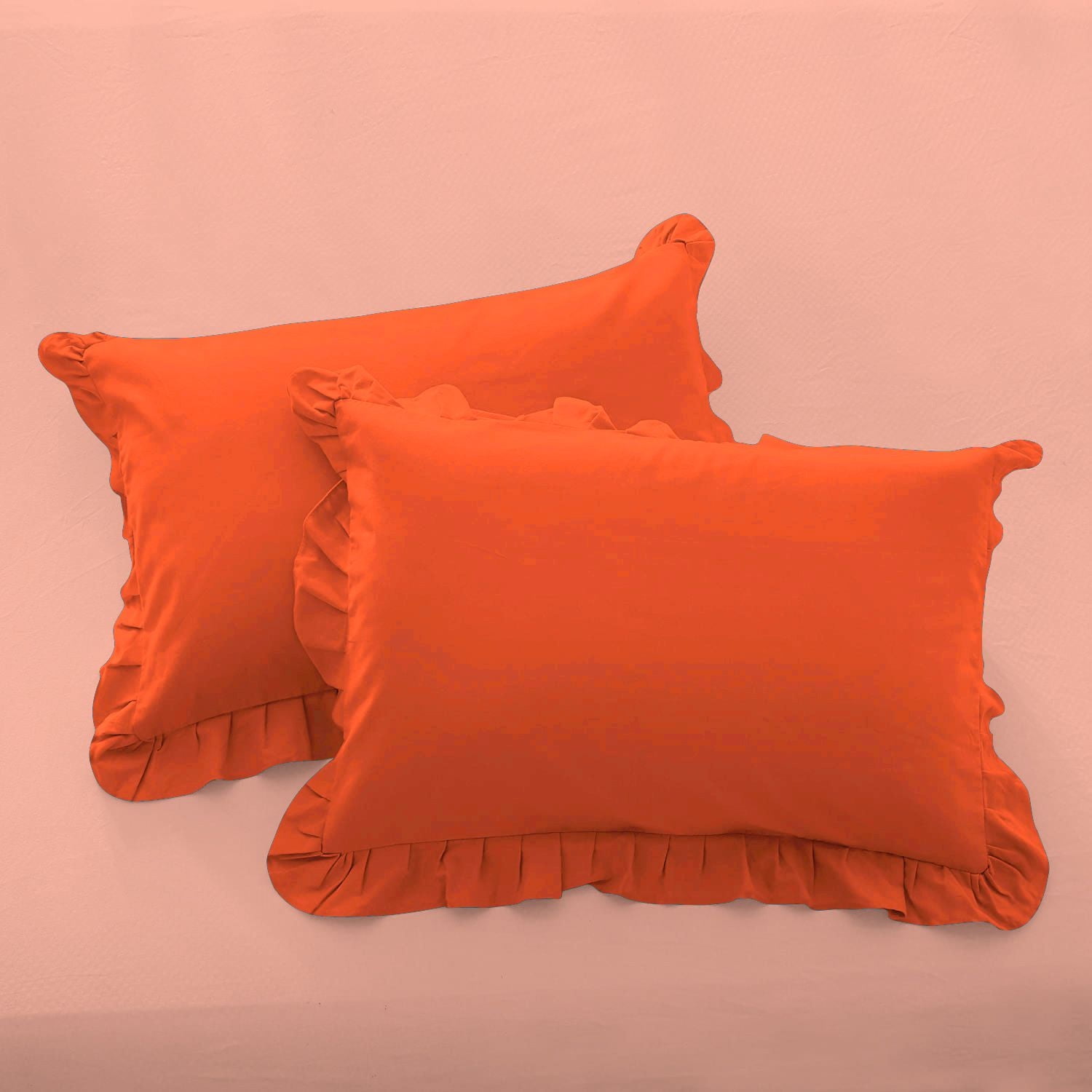 2 Piece Ruffle Solid Orange European Pillow Shams, (European 20x20 ...