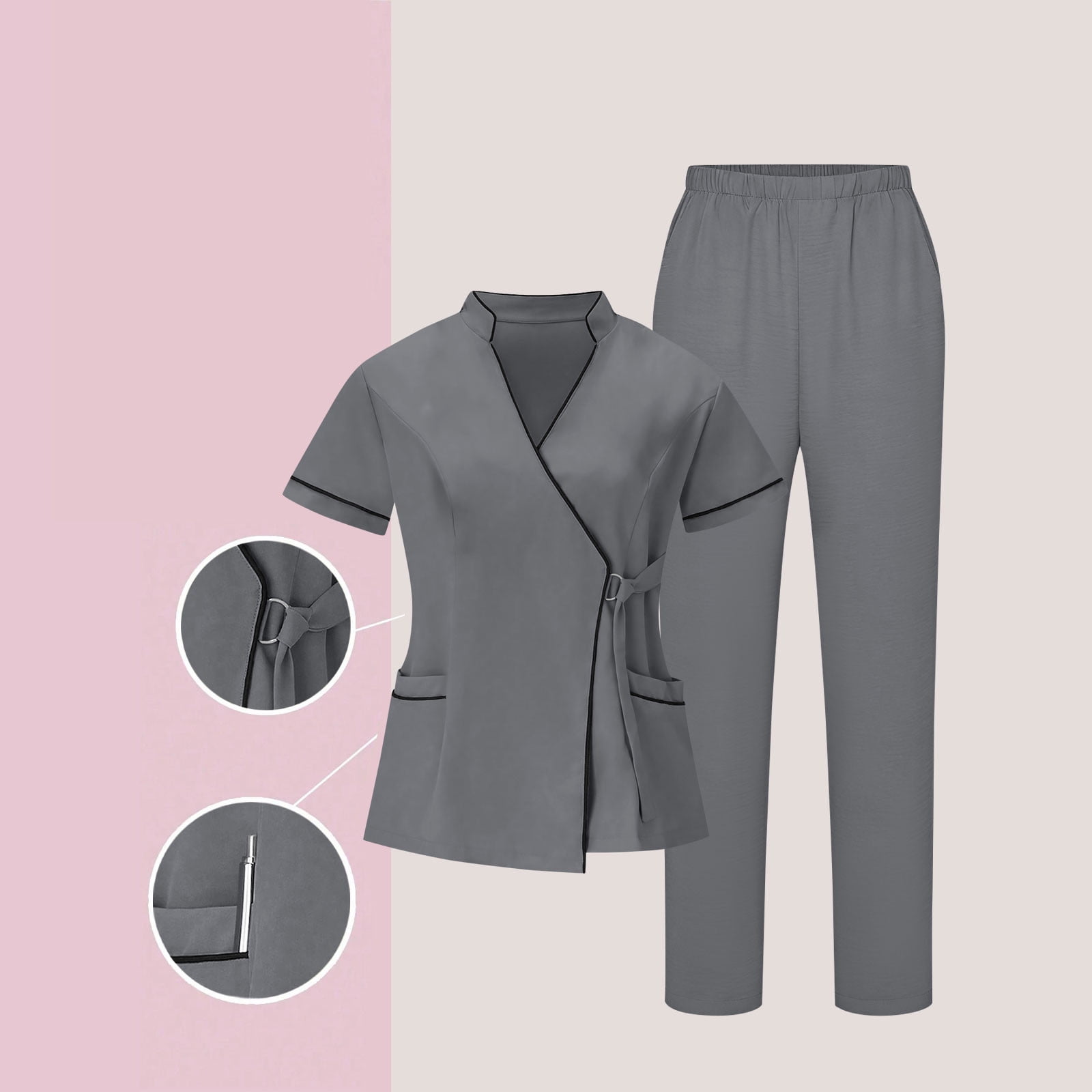 2 Piece Running Outfits Set Women's Nurses Sets Classic V-Neck Scrubs ...