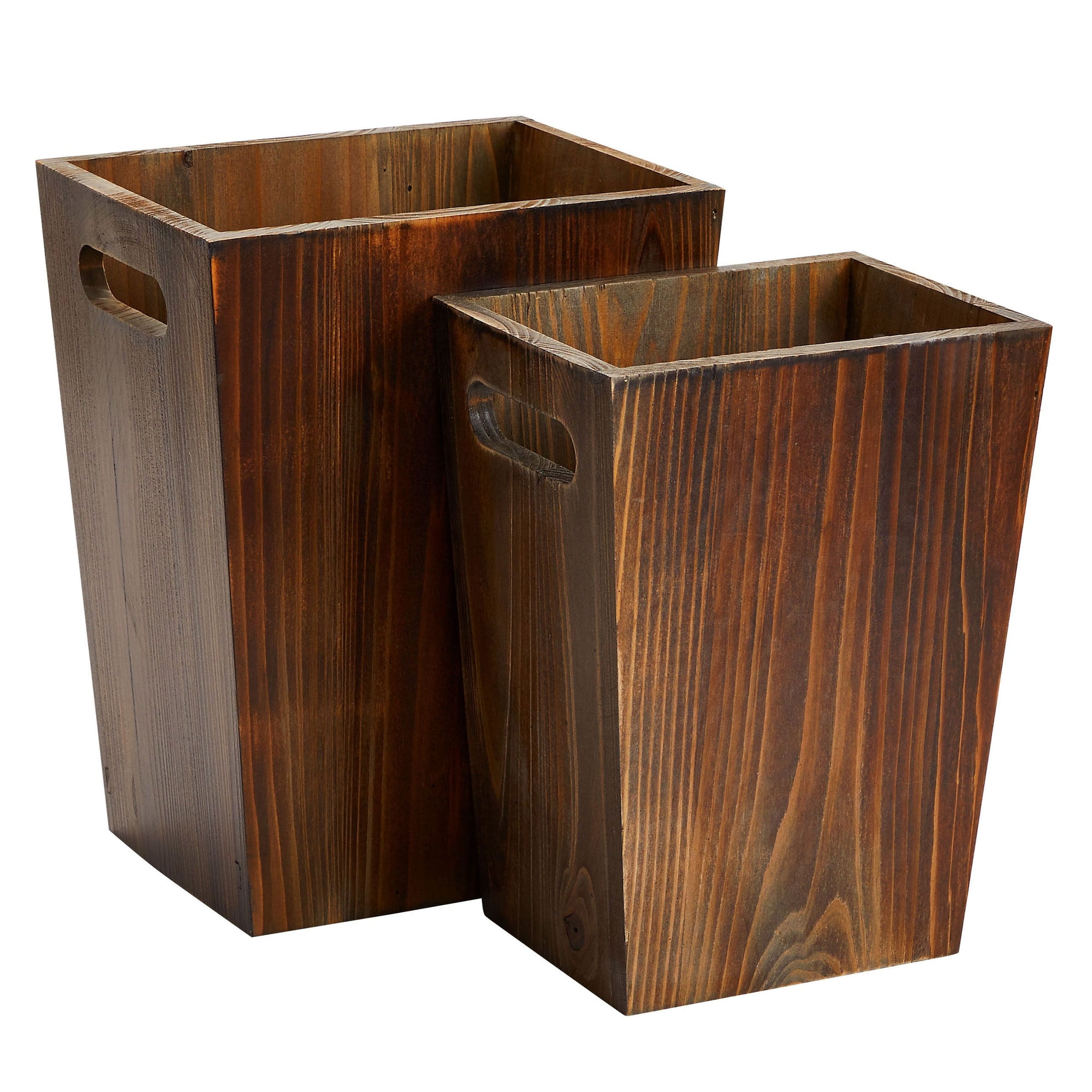 2 Piece Rustic Style Wood Trash Can Set, Farmhouse Square Wastebasket ...