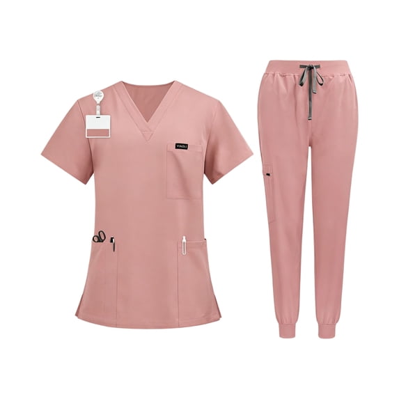 2 Piece Scrubs Sets for Women Classic V-Neck Tops & Tapered Leg Jogger ...