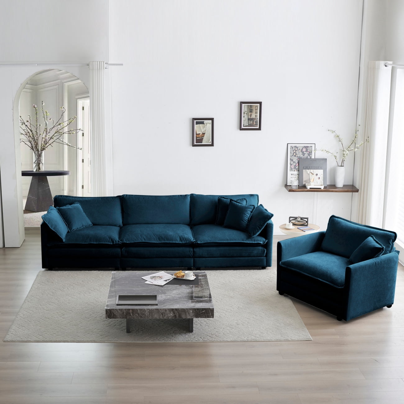 2 Piece Sectional Sofa Set, Modern Upholstered Chenille Cloud Couches ...