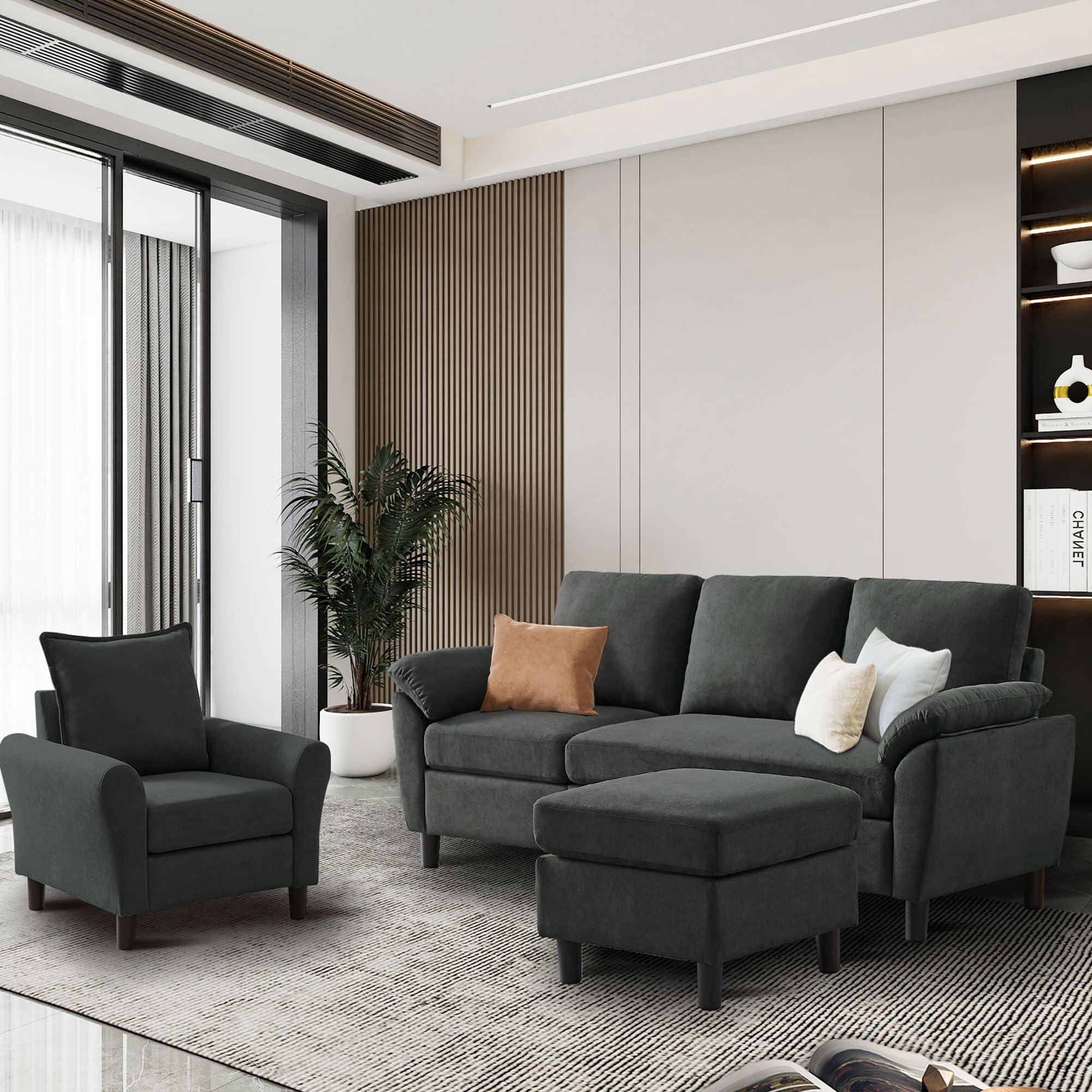 2 Piece Sectional Sofa Set for Living Room, 79" Modern Linen ...