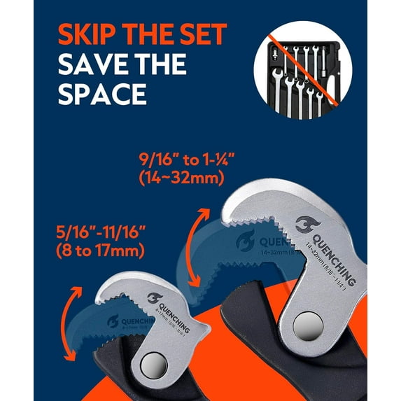 2-Piece Self-Adjusting Crowfoot Wrench Set, 7.5" (5/16"–11/16", 8–17mm ...