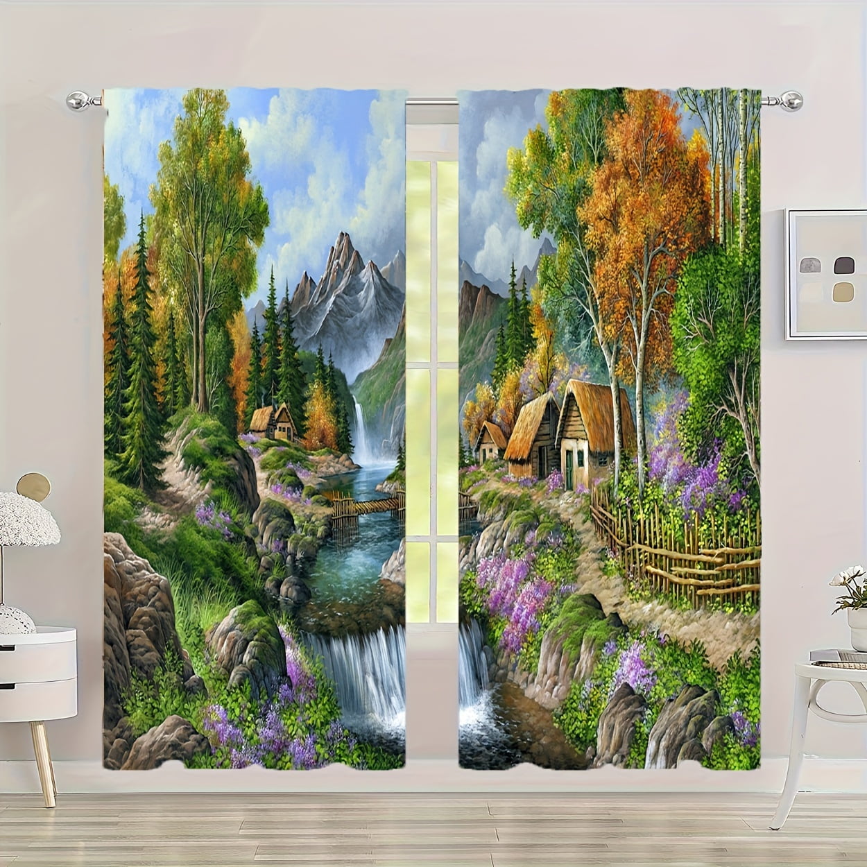 2-Piece Semi-Blackout Curtains Tropical Island Pirate Ship Palm Tree ...
