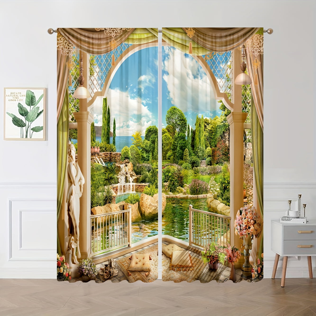 2-Piece Semi-Blackout Curtains Tropical Island Pirate Ship Palm Tree ...