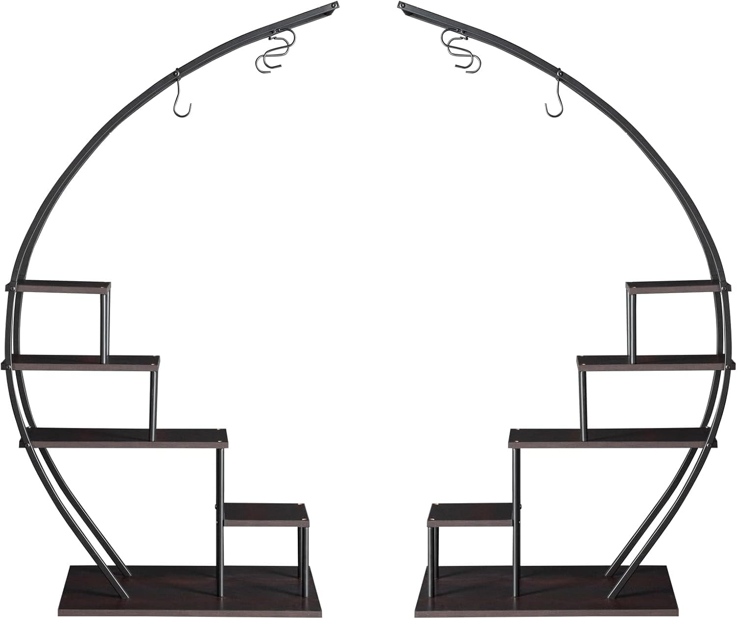 2-Piece Semicircle Decorative Plant Stand - 5 Tier Iron Wood Flower Pot ...