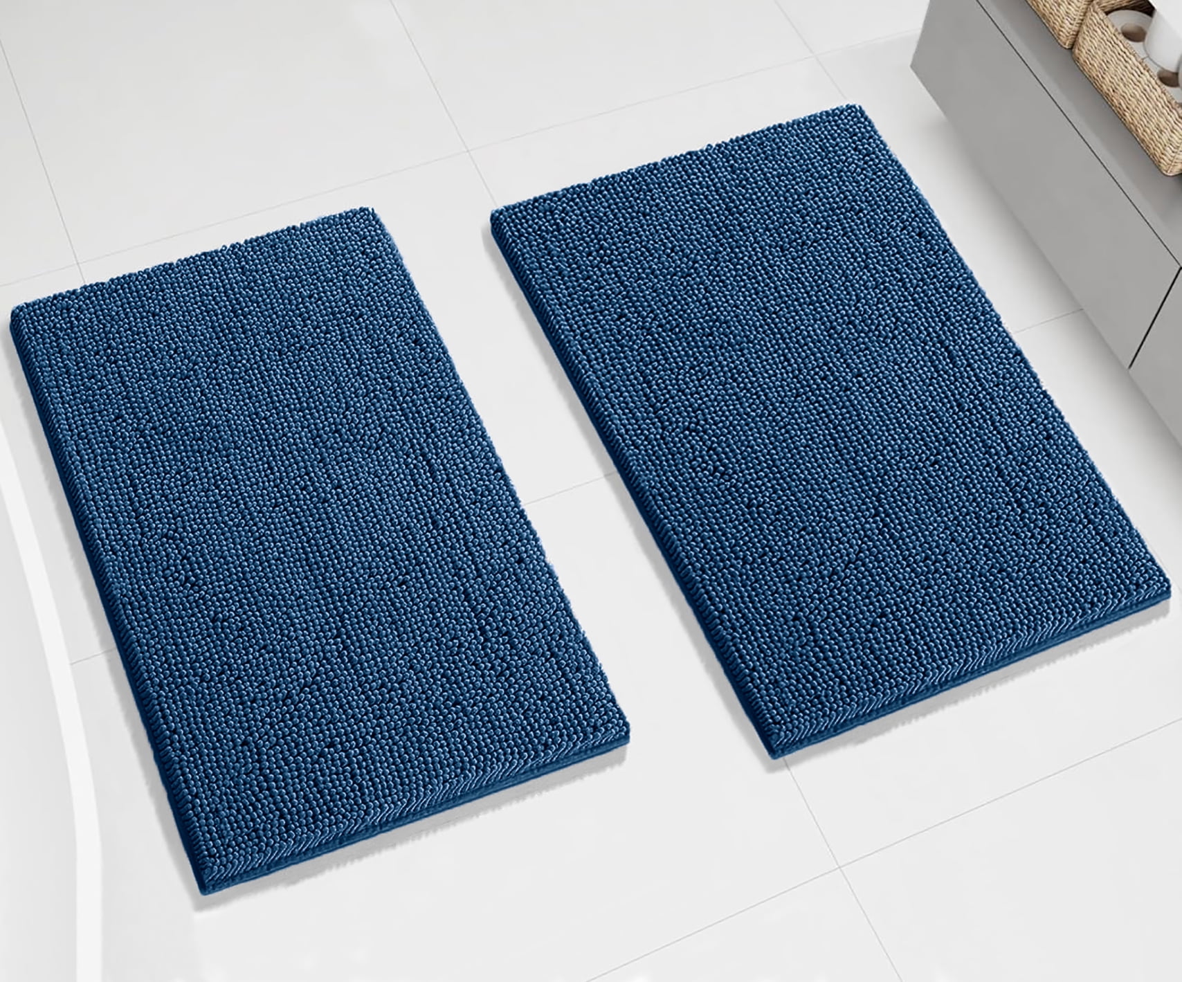 2 Piece Set Blue Soft Cozy Plush Chenille Bath Mat Bathroom Rug ...