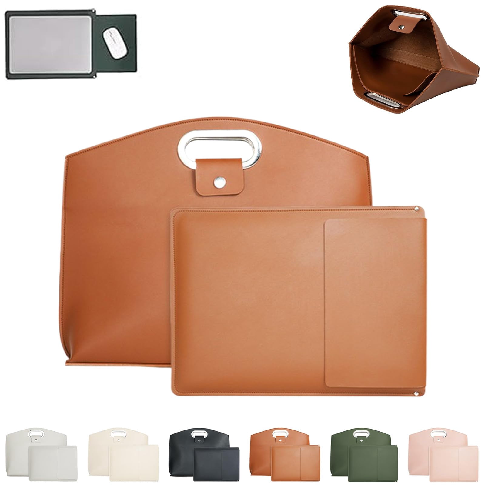 2-Piece Set Business Laptop Bag for Women, Water-Resistant Leather Work ...