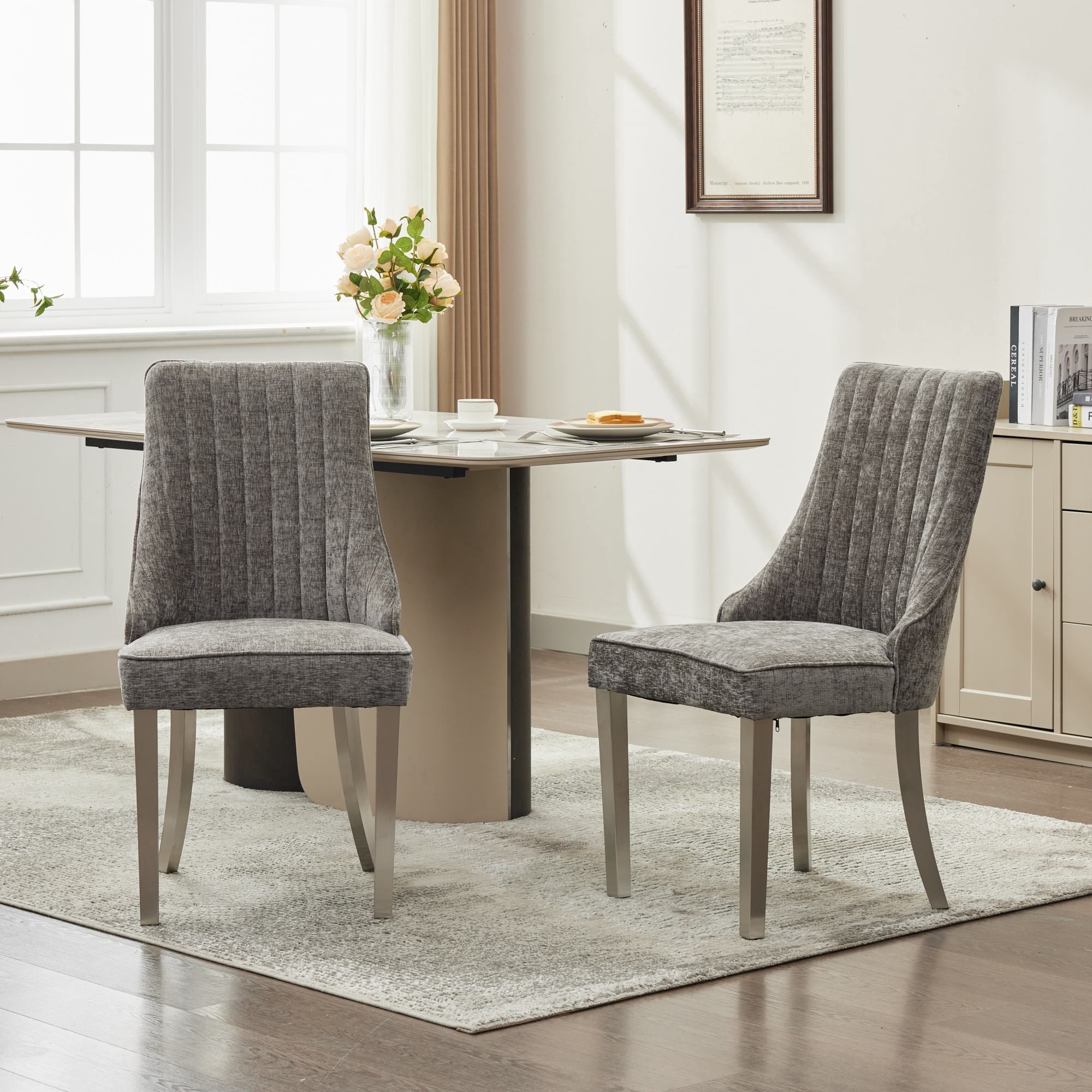 2-Piece Set Elegant Chenille Dining Chairs – High Backrest, Golden ...
