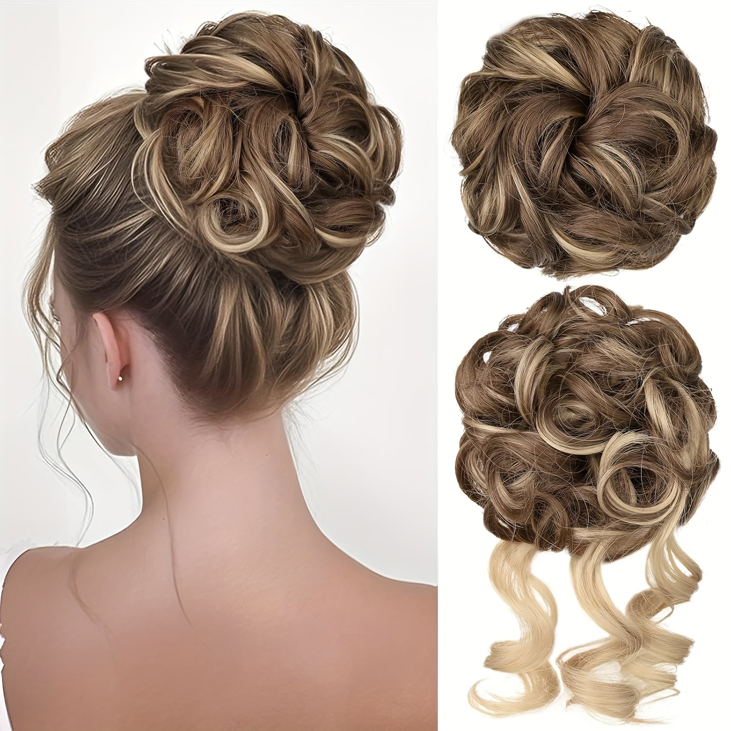 2-Piece Set of Elegant Messy Bun Hair Extensions for Women - Wavy Curls ...