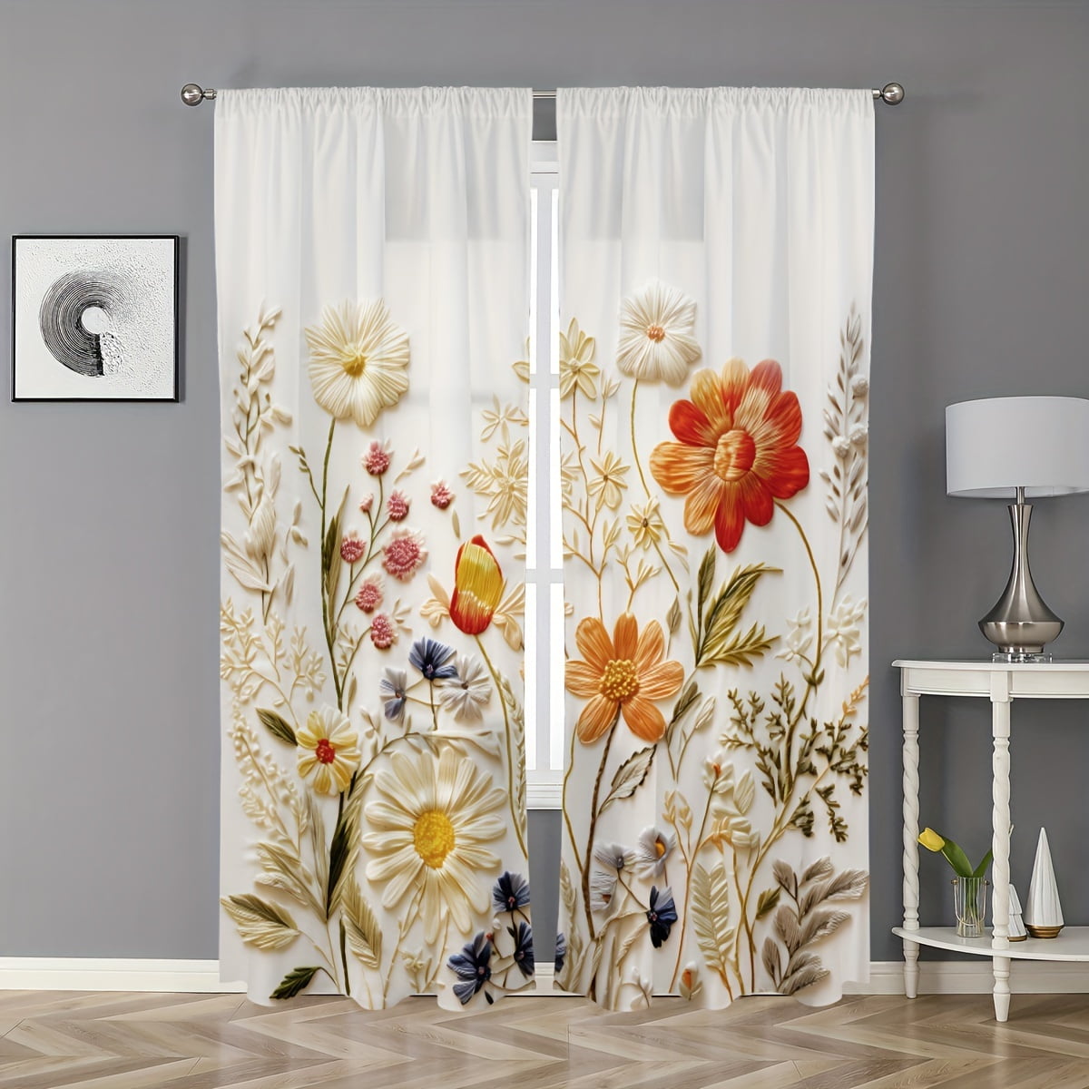 2-Piece Set Floral Botanical Butterfly Print Curtains Rod Pocket Design ...