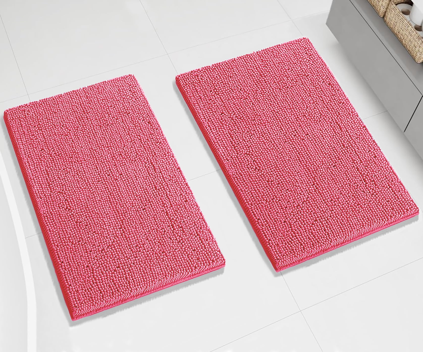 2 Piece Set Hot Pink Soft Cozy Plush Chenille Bath Mat Bathroom Rug ...