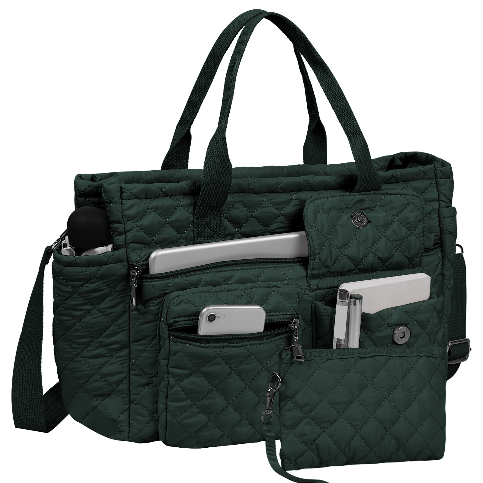 2-Piece Set of Large Quilted Nylon Tote & Shoulder Bags for Women ...