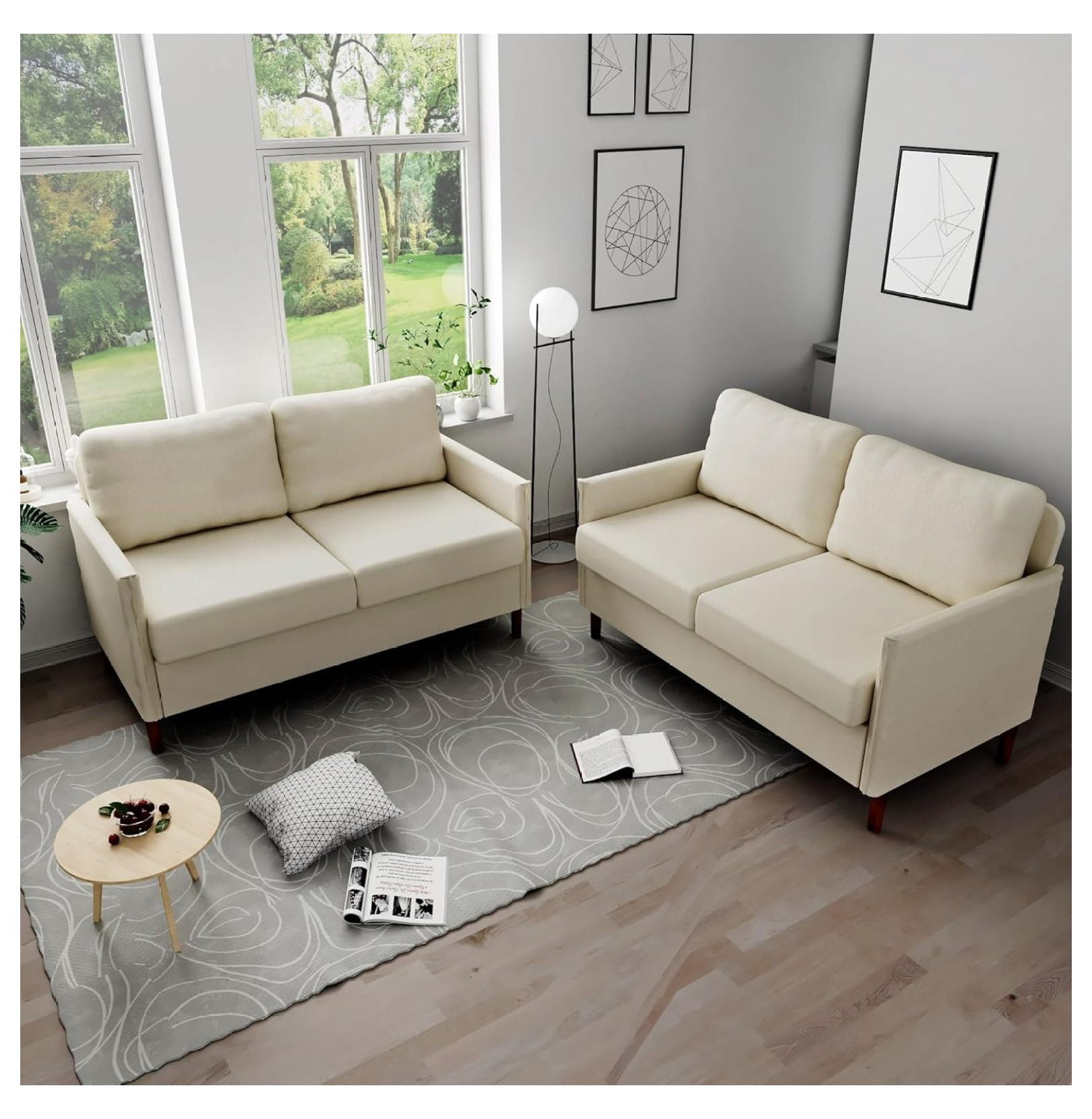 2 Piece Set Loveseat Sofa, 52” Small Couch for Living Room, 2 Seater ...
