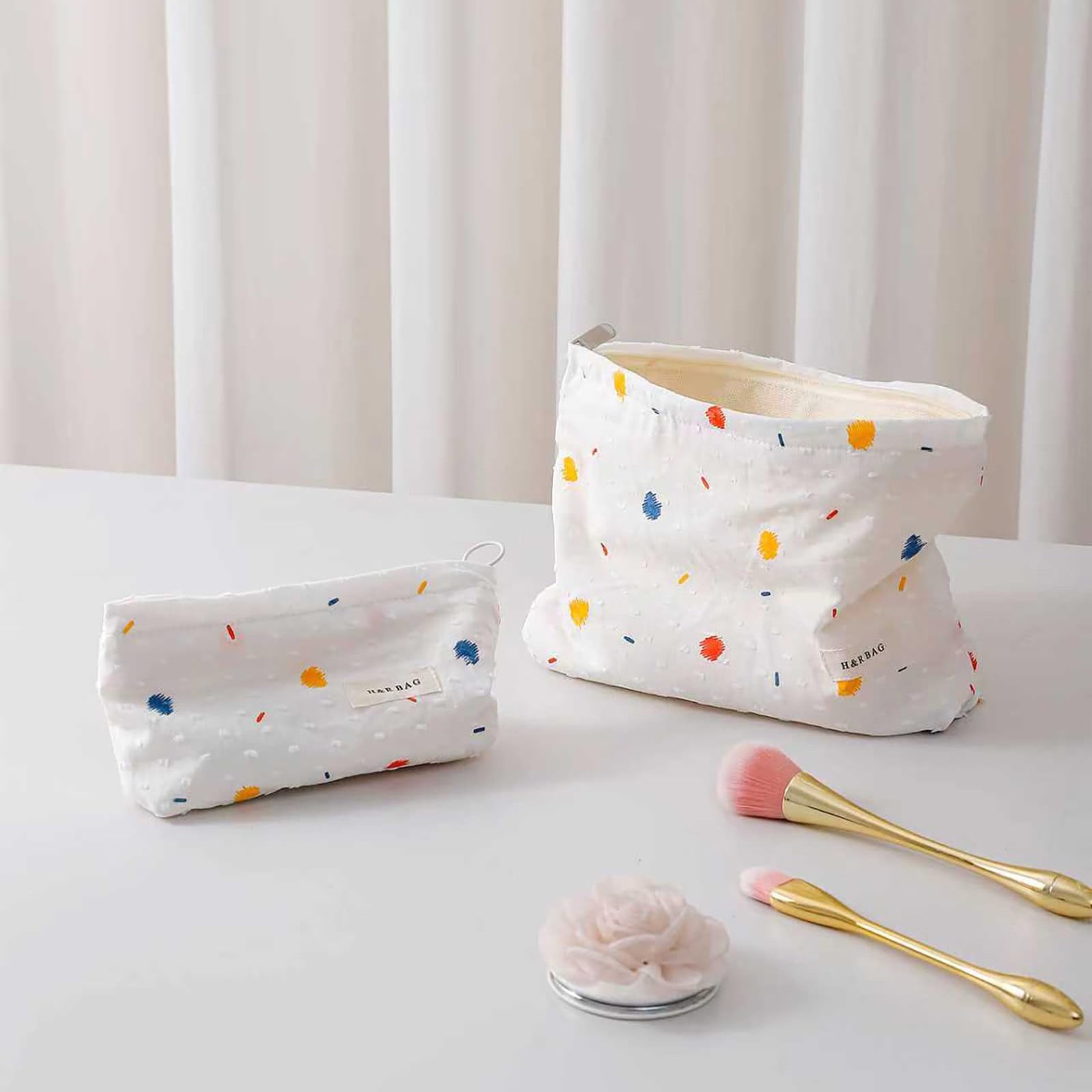 2 Piece Set Makeup Bags for Women, Cosmetic Organizer Pouch with Floral ...