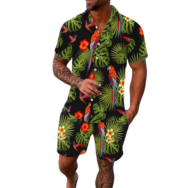 2 Piece Set for Men Shorts Summer Summer Leisure Sports Hawaii Beach ...