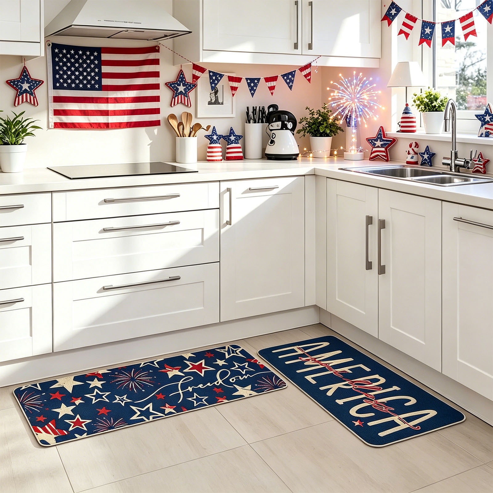 2-Piece Set, Patriotic Kitchen Mat, S, Floor Rug, Velvet with Rubber ...